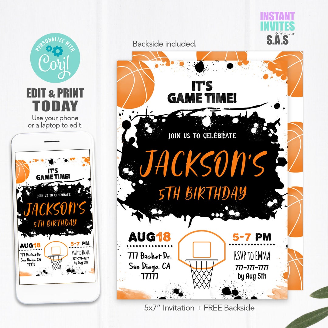 Basketball Invitation, Basketball Invites, Instant Download Basketball ...