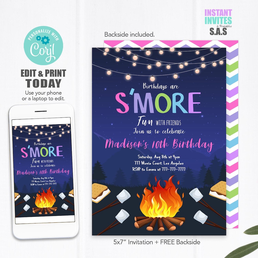 Smore Birthday Invitation, Smore Invites, Smore Party Invitation ...