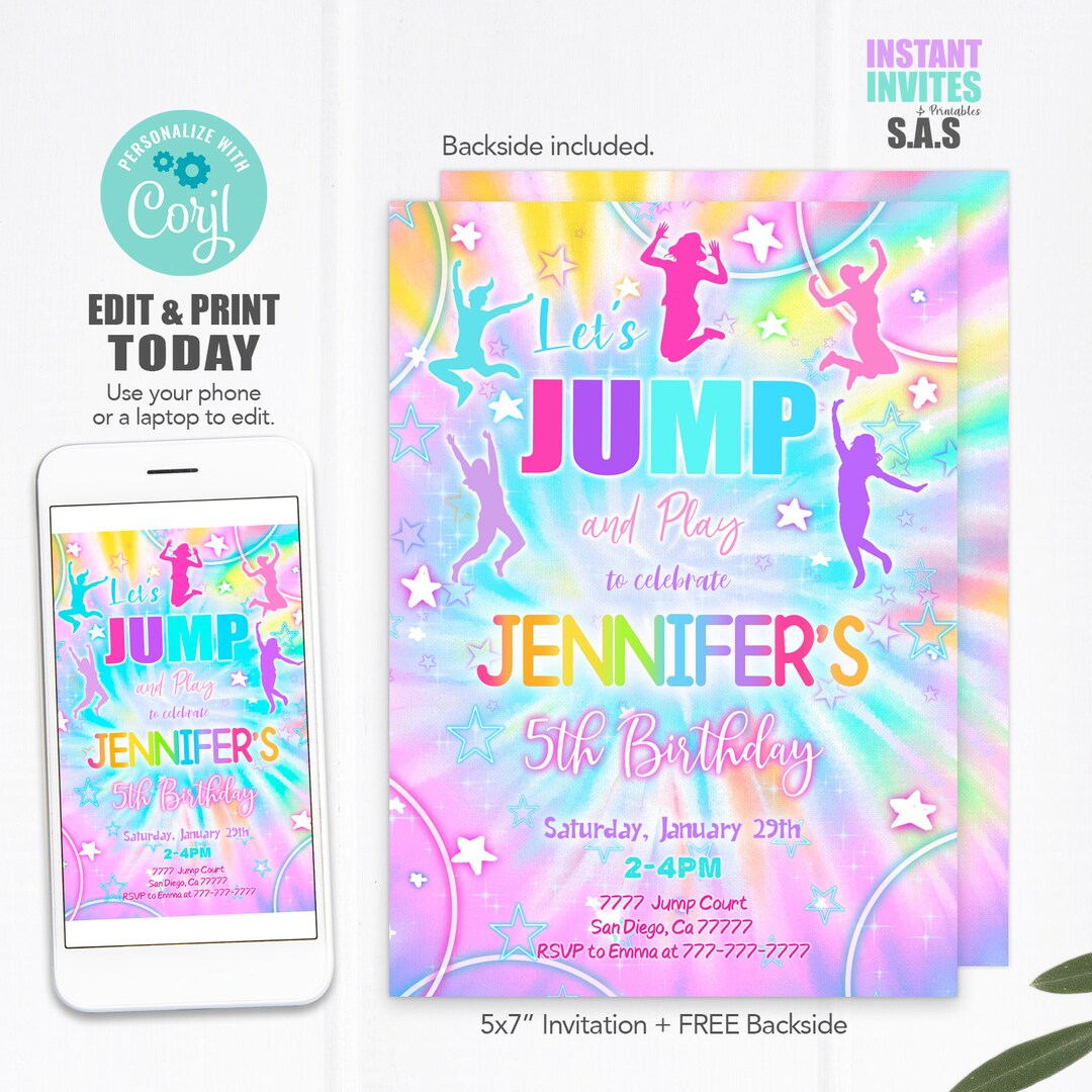 Jump Invitation, Jump Invites, Instant Download Jump Invitations ...