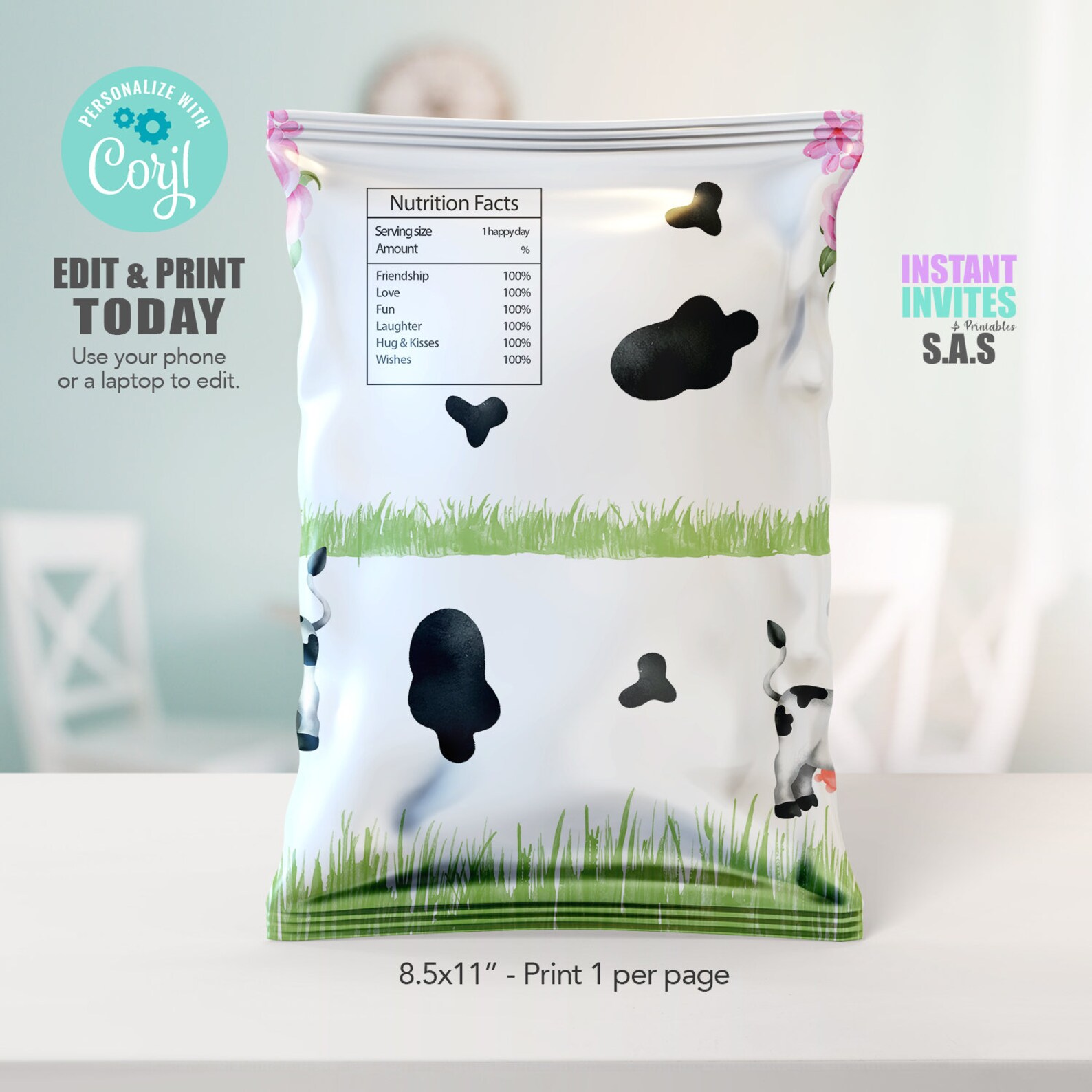 Cow Chip Bag Labels Cow Birthday Chip Bags Holy Cow Chip - Etsy