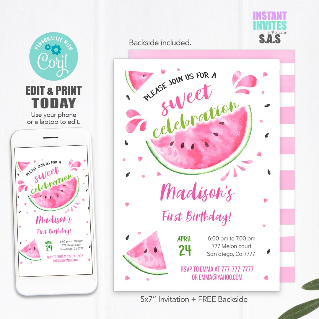 Watermelon Birthday Invitation: Editable Template (instant Download) - Etsy