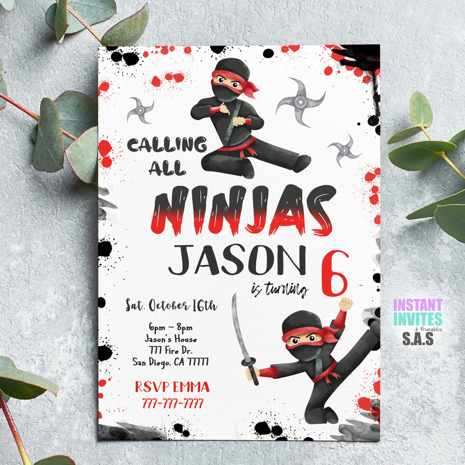 Ninja Invitation Ninja Birthday Invites Instant Download - Etsy
