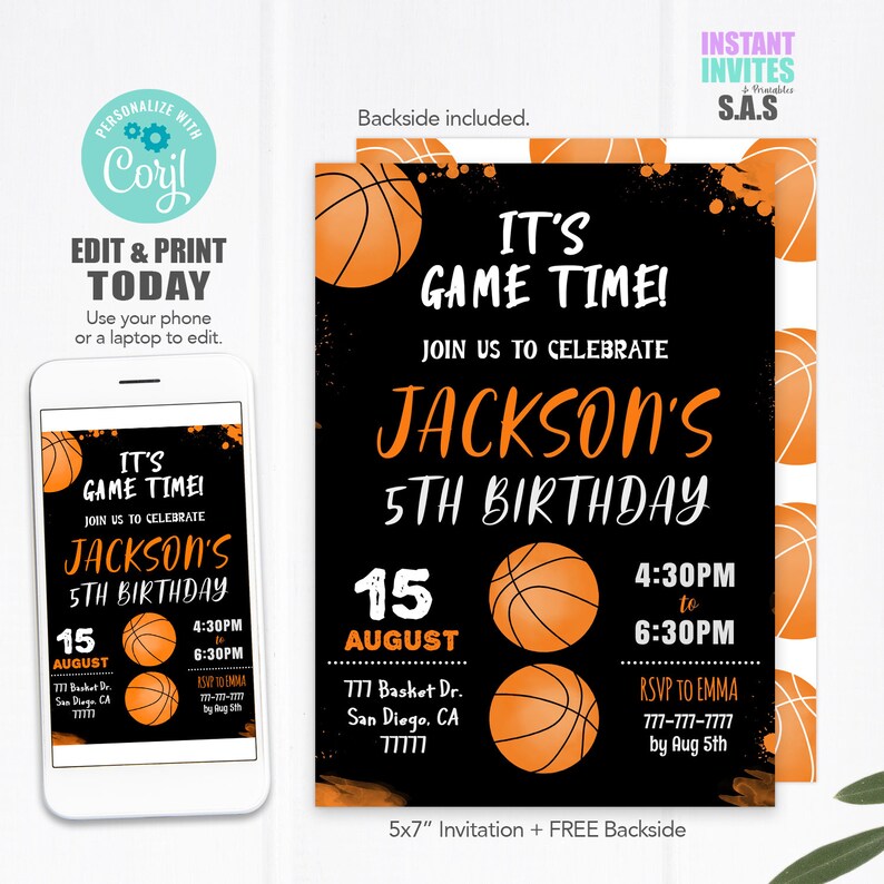 Basketball Invitation Basketball Invites Instant Download - Etsy