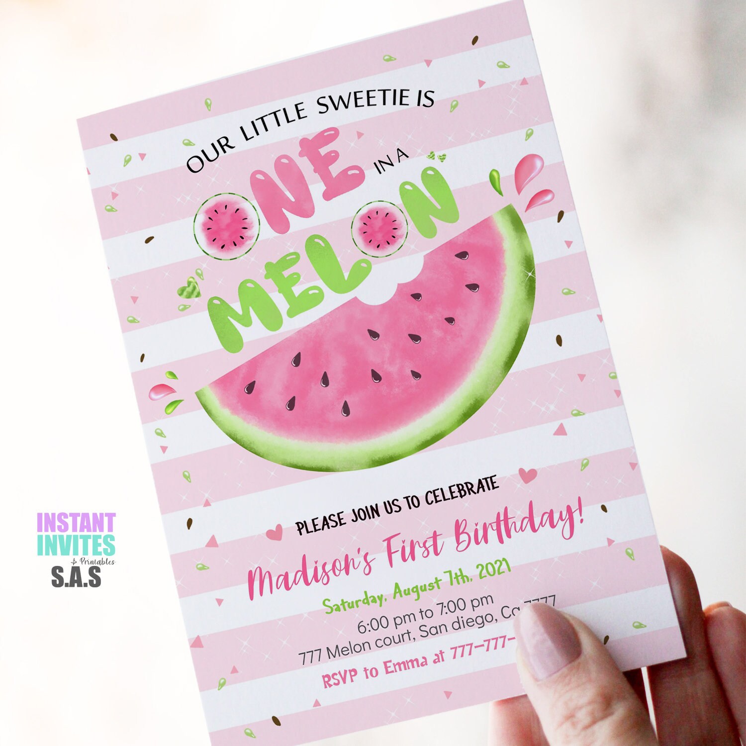 Watermelon Invitation One in a Melon Invites Instant - Etsy UK