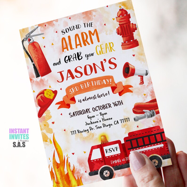 Fire Truck Invitation Fire Engine Invites Instant Download - Etsy