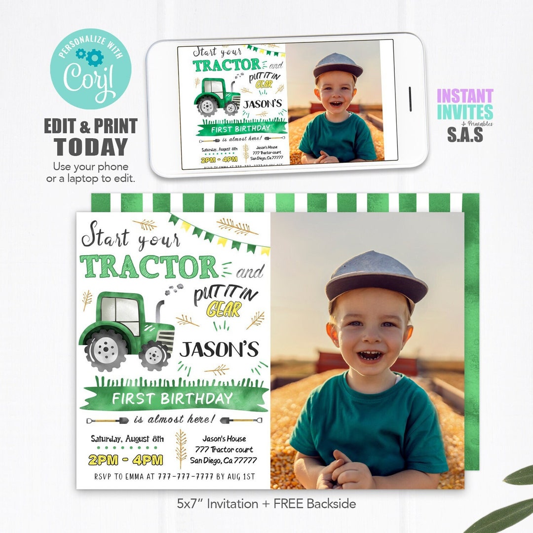 Editable Tractor Invitation, Tractor Picture Invites, Instant Download ...