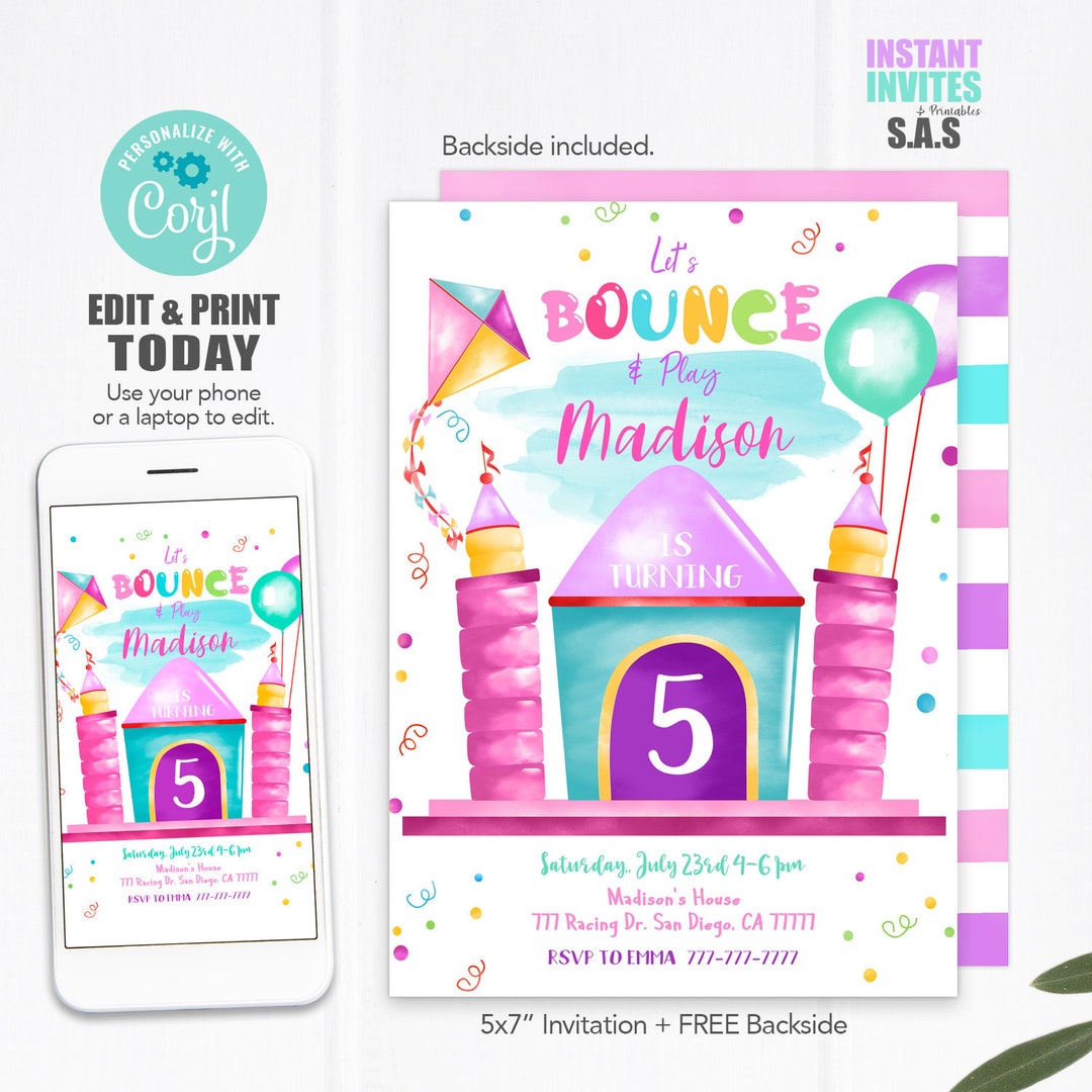 Bounce House Invitation, Let's Bounce Invites, Instant Download Bounce ...