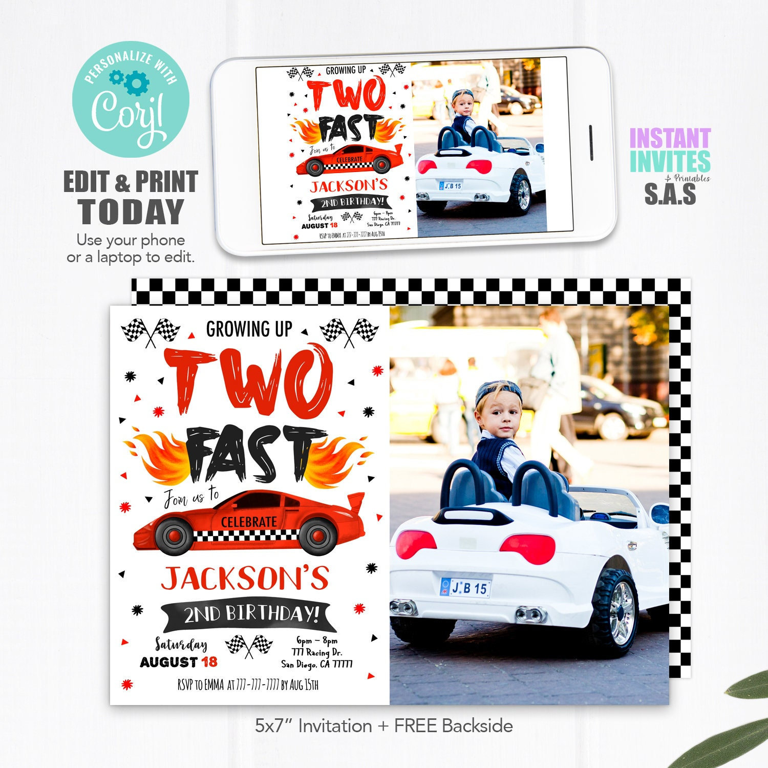 Editable TWO Fast Invitation TWO Fast Picture Invites - Etsy