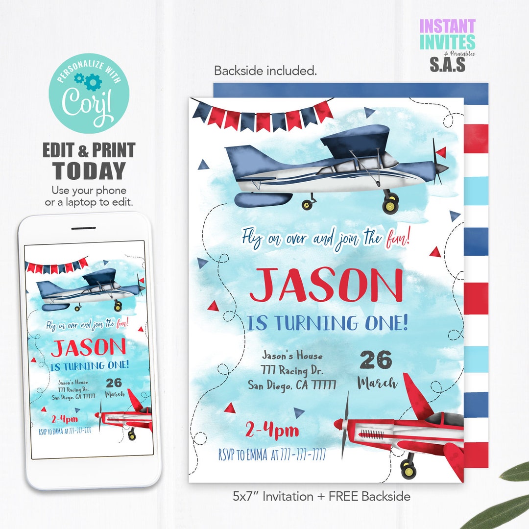 Airplane Invitation, Airplane Invites, Instant Download Airplane ...