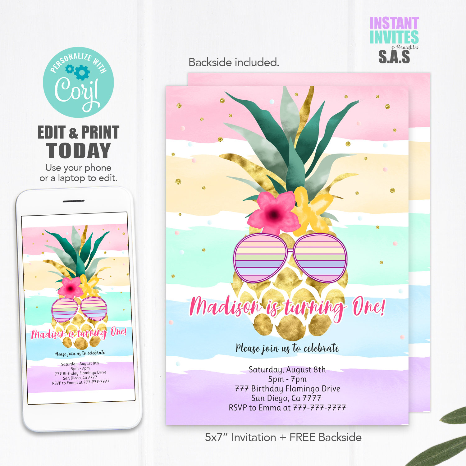 Pineapple Invitation Pineapple Invites Instant Download - Etsy