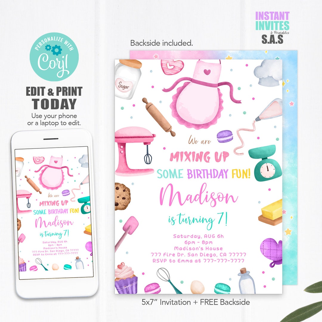 Baking Invitation, Baking Invites, Instant Download Baking Invites ...