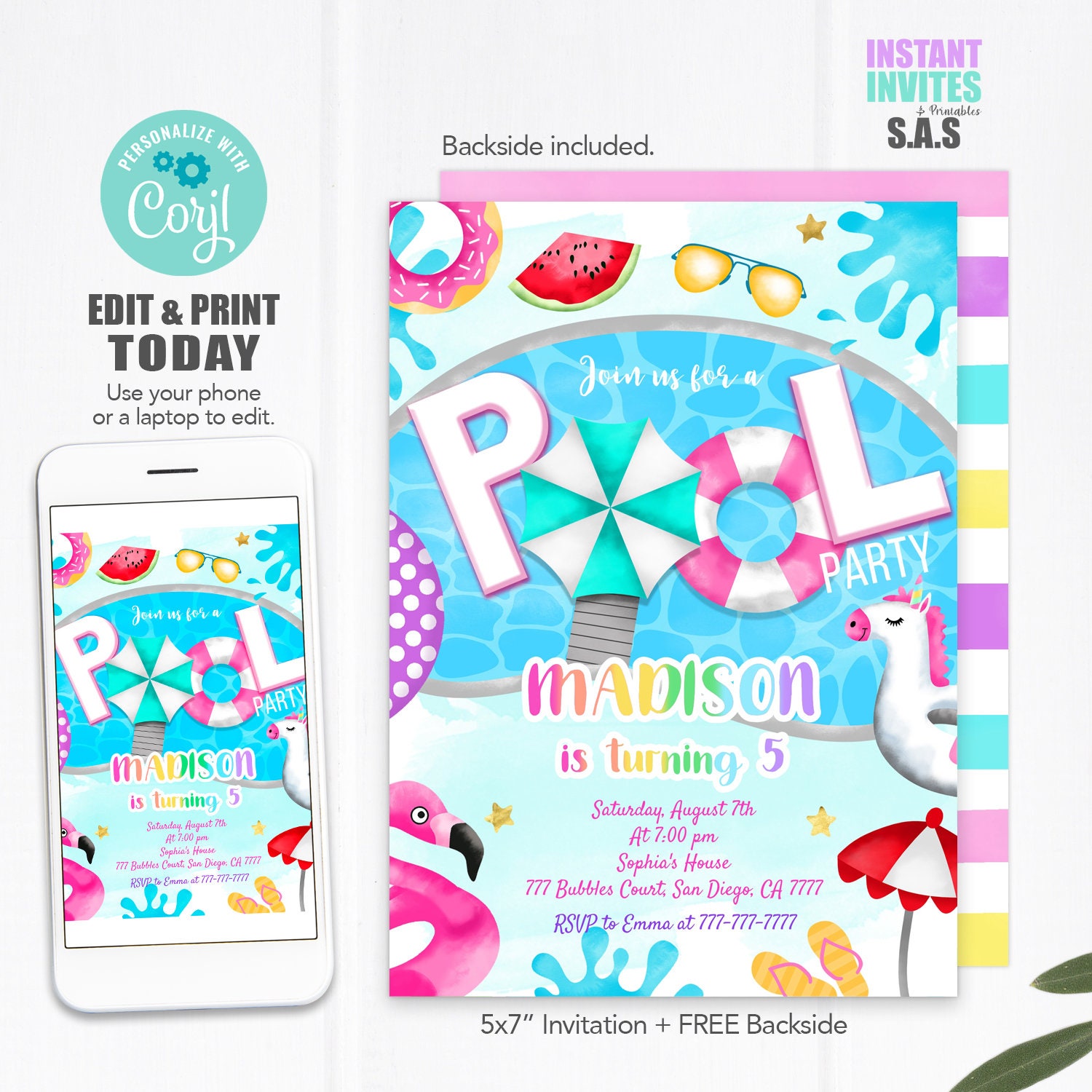Pool Party Invitation Pool Birthday Invite Instant Download - Etsy