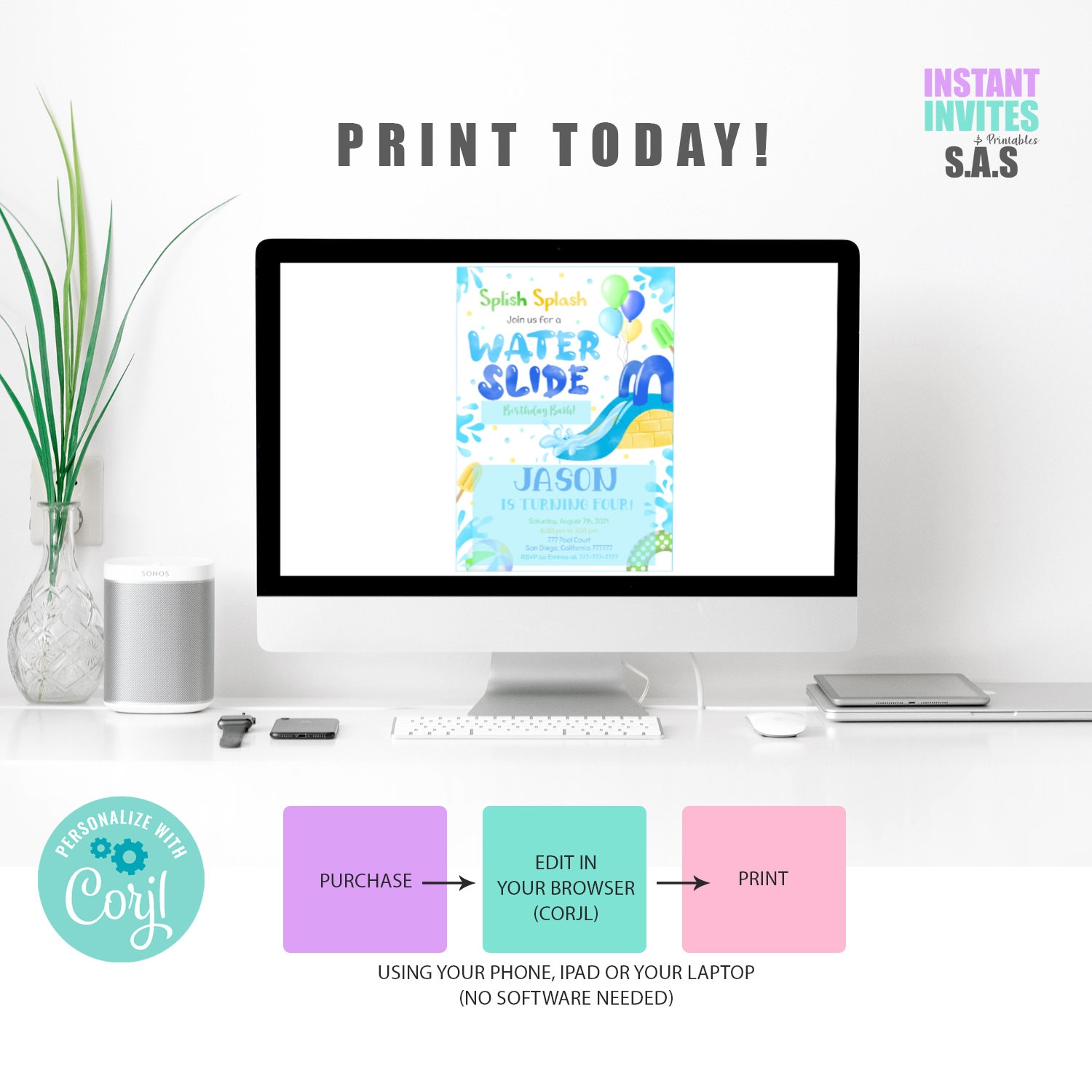 Water Slide Invitation Water Slide Invites Instant Download - Etsy