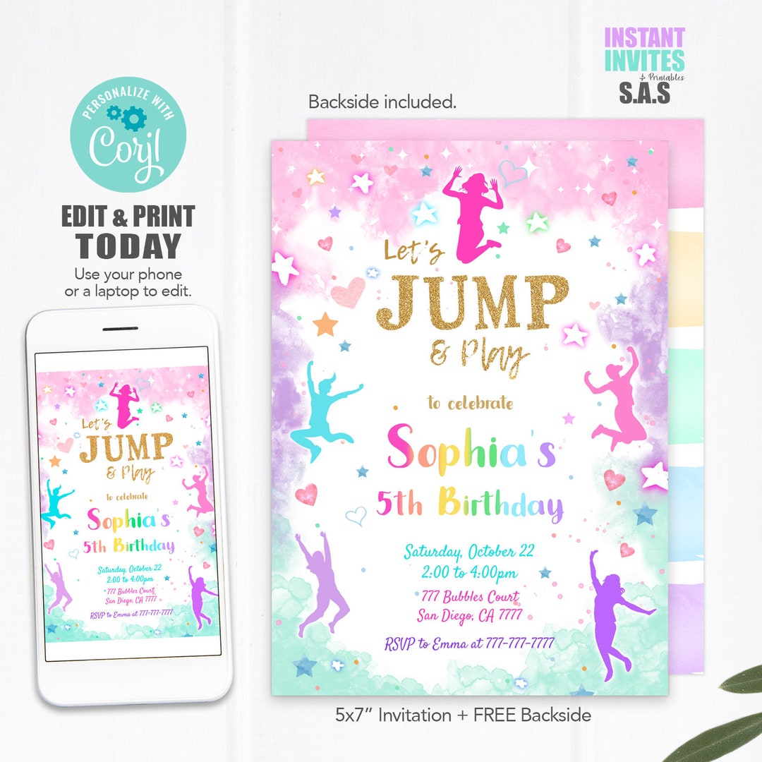Jump Invitation, Trampoline Invites, Instant Download Jump Invitations ...