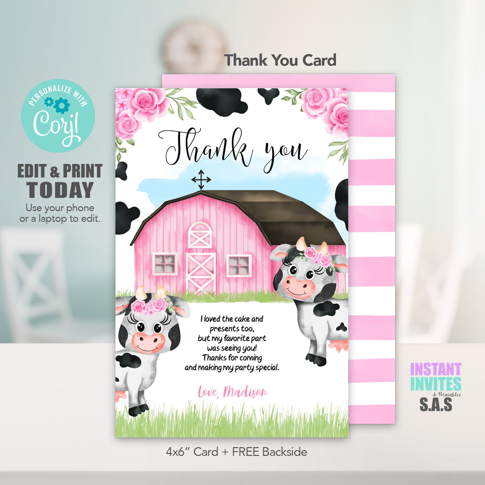 Cow Birthday Thank You Card Cow Cards Cow Thank You Cards - Etsy