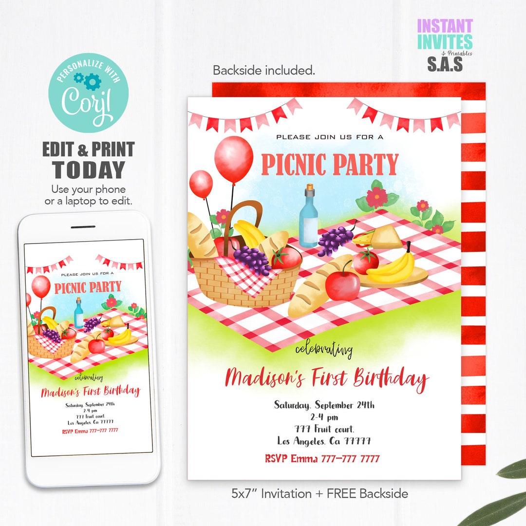 Picnic Invitation, Picnic Birthday Invites, Instant Download Picnic ...