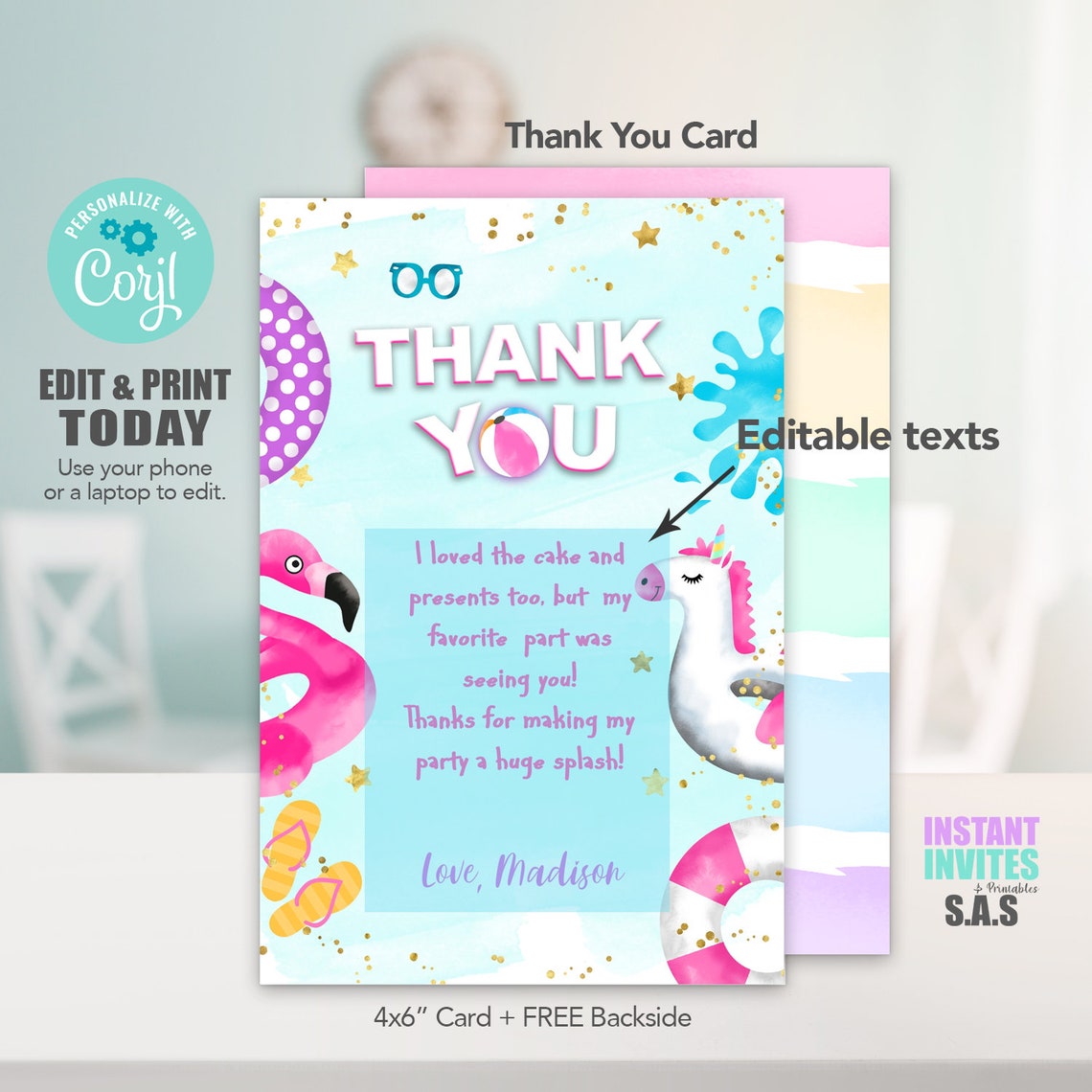 Pool Thank You Card Pool Party Cards Pool Thank You Cards - Etsy