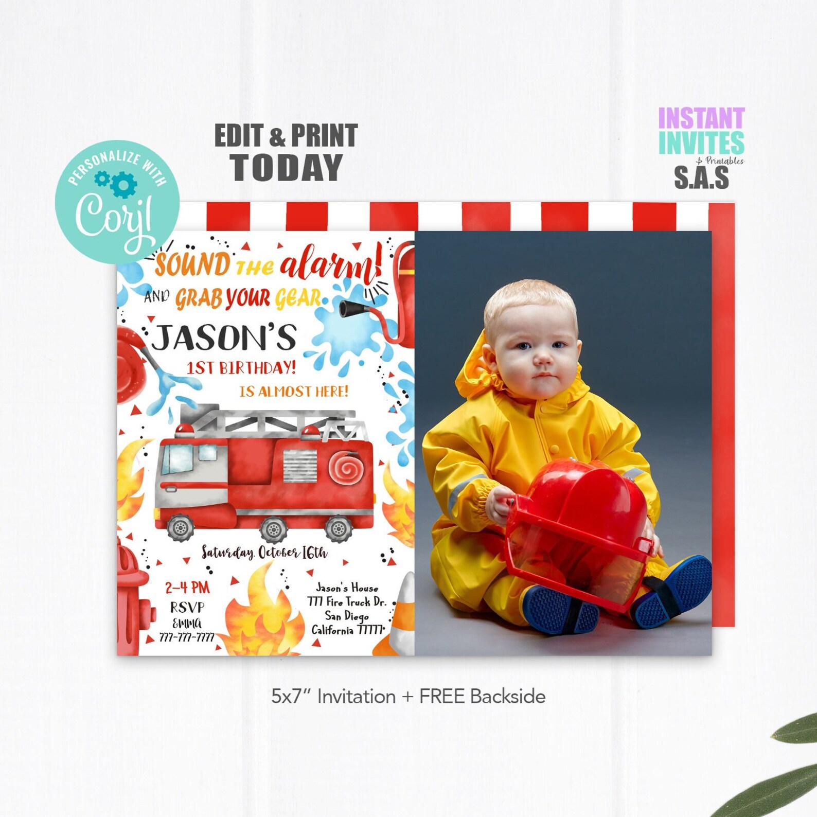 Editable Fire Truck Invitation Fire Truck Picture Invites - Etsy