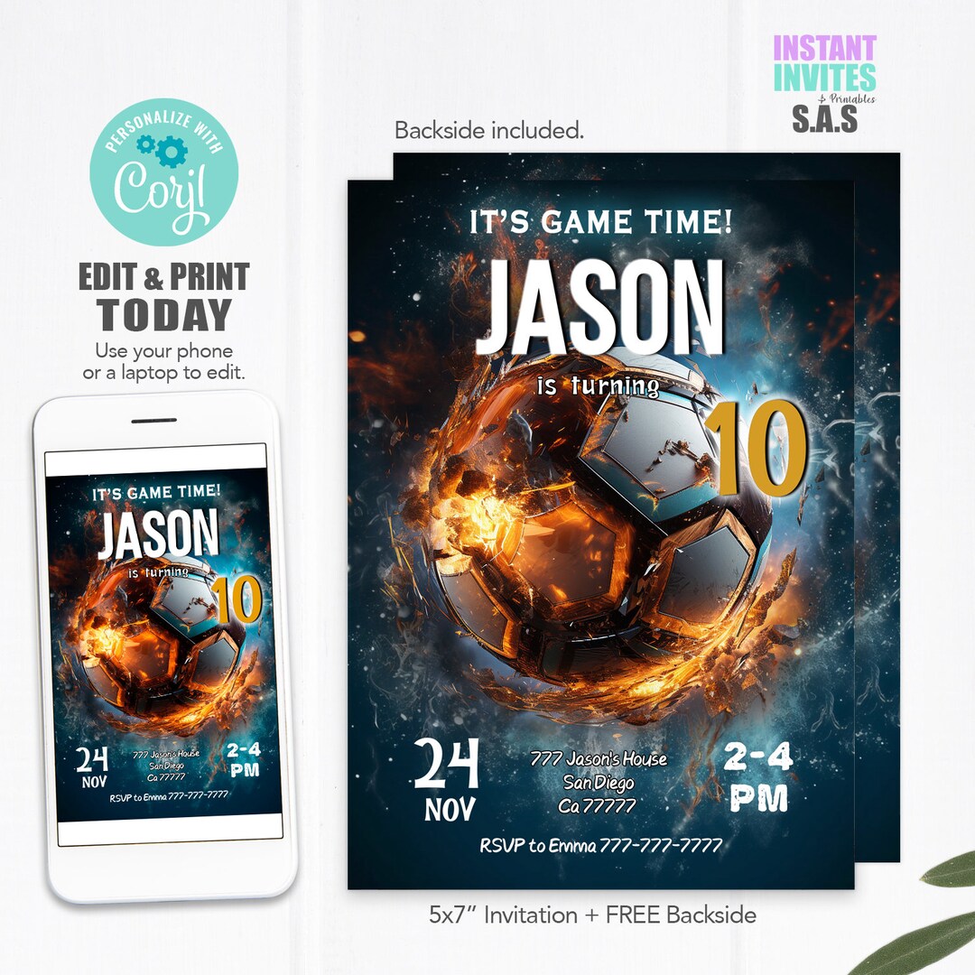 Soccer Invitation, Soccer Invites, Instant Download Soccer Invitations ...