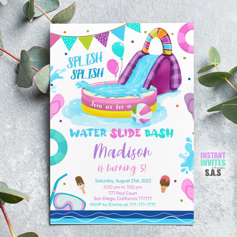 Water Slide Invitation Waterslide Invites Instant Download - Etsy