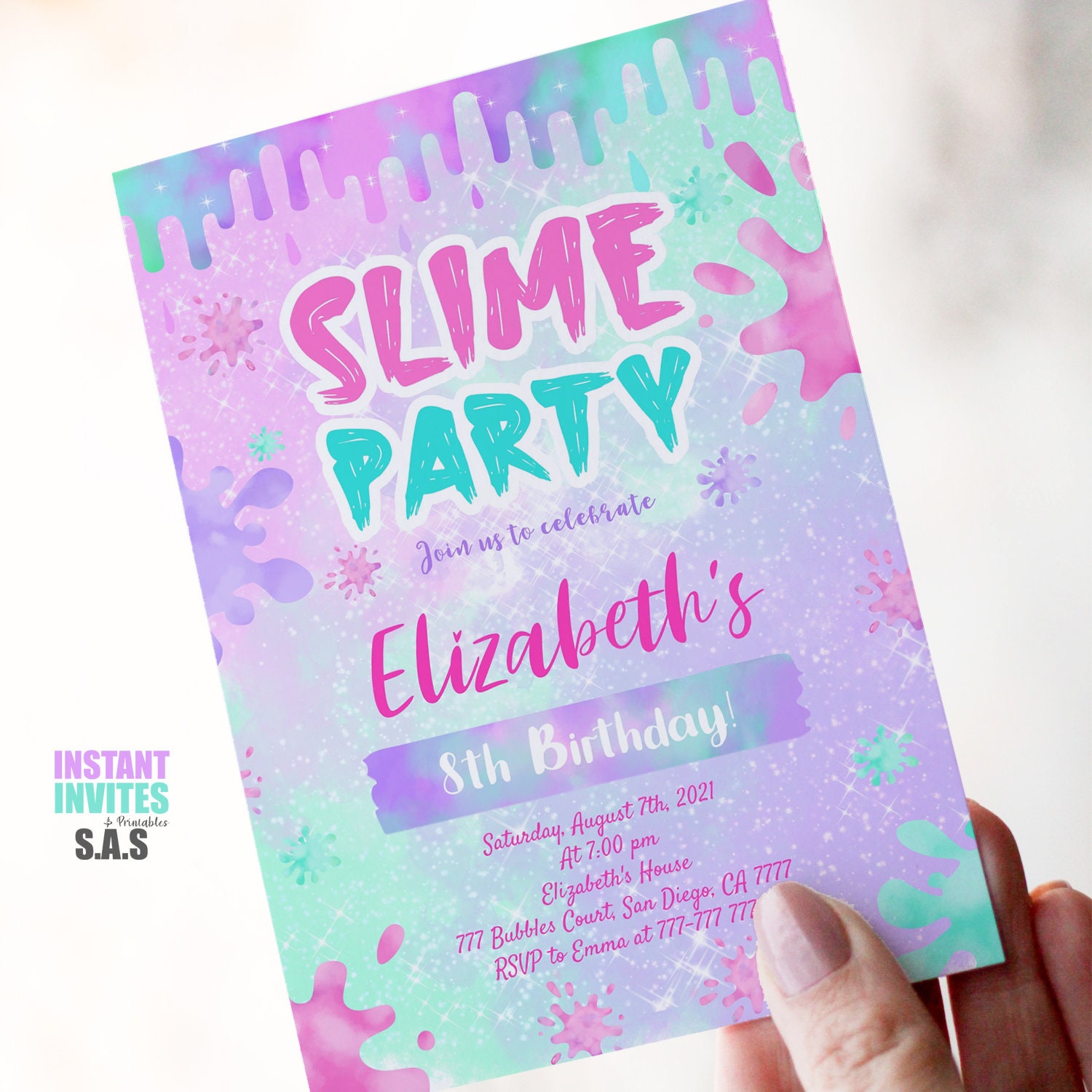 Slime Invitation Slime Birthday Invites Instant Download | Etsy