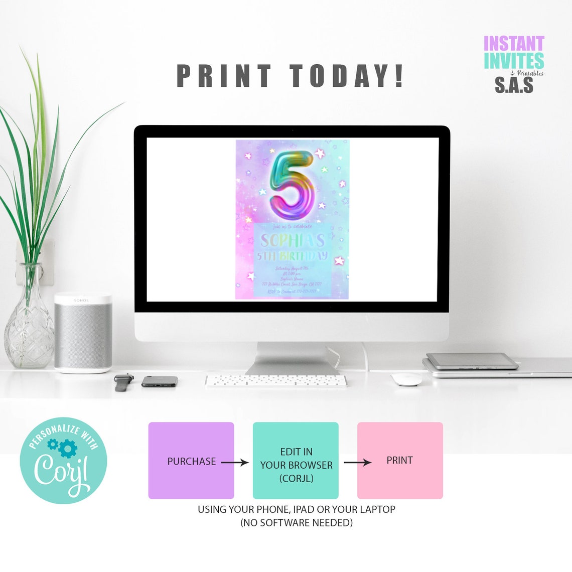 5th Birthday Invitation Balloons Birthday Invite Instant - Etsy