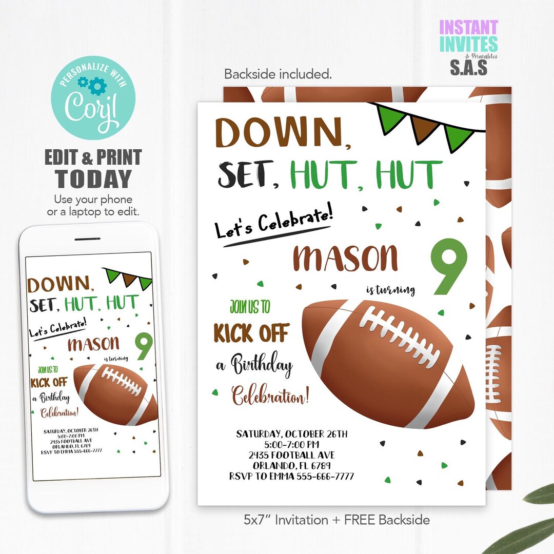 Football Birthday Invitation, Football Birthday Invites, Instant ...