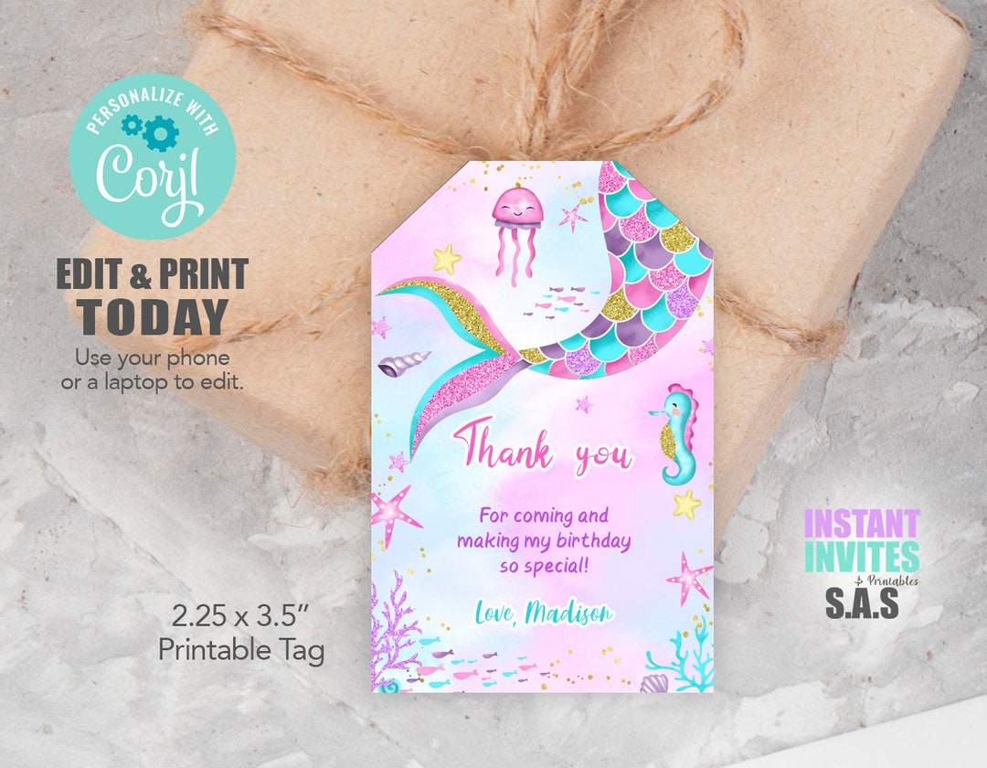 Mermaid Tags, Mermaid Birthday Tags, Mermaid Favor Tags, Mermaid710 - Etsy
