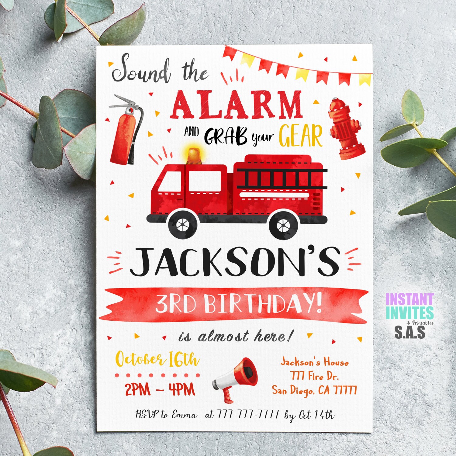 Fire Truck Invitation Fire Engine Invites Instant Download - Etsy