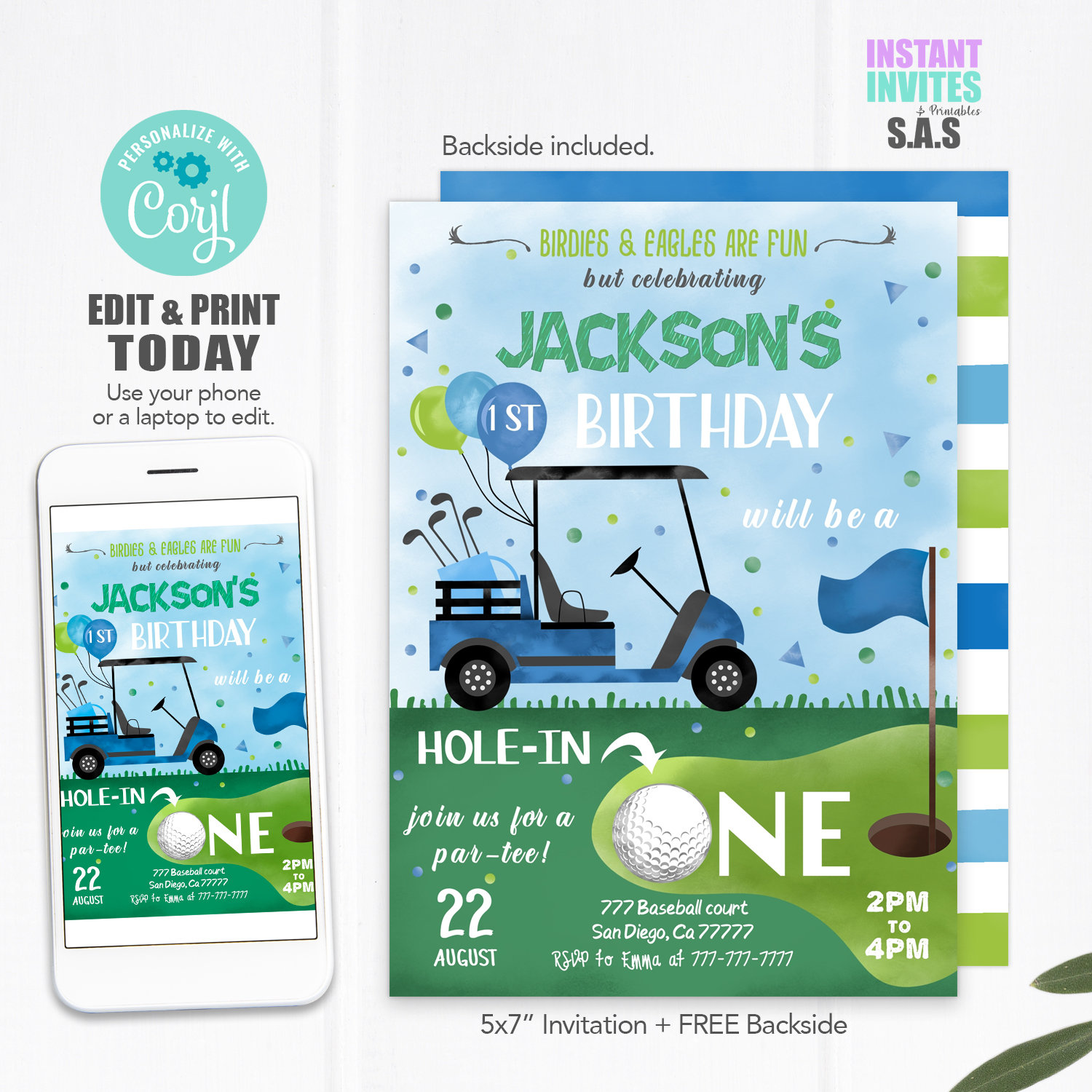 Golf Invitation Golf Invites Instant Download First Birthday - Etsy