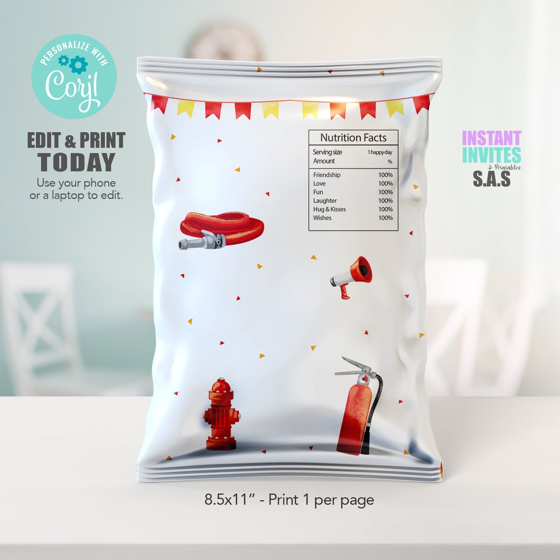 Fire Truck Chip Bag Labels Fire Truck Chip Bags Fire Truck - Etsy