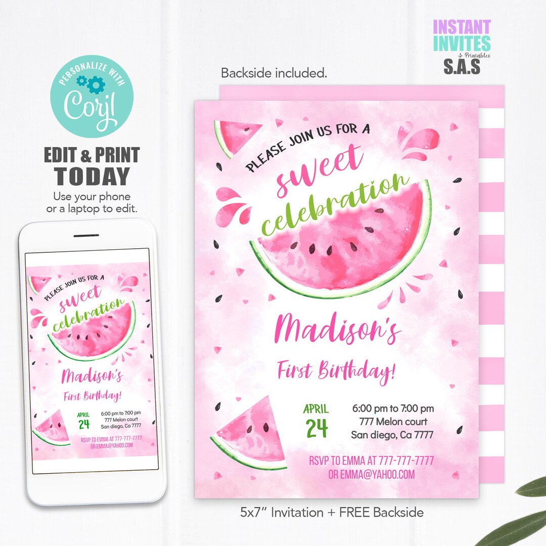 Watermelon Invitation Watermelon Invites Instant Download - Etsy