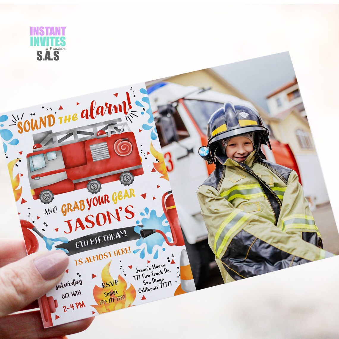 Editable Fire Truck Invitation Fire Truck Picture Invites - Etsy