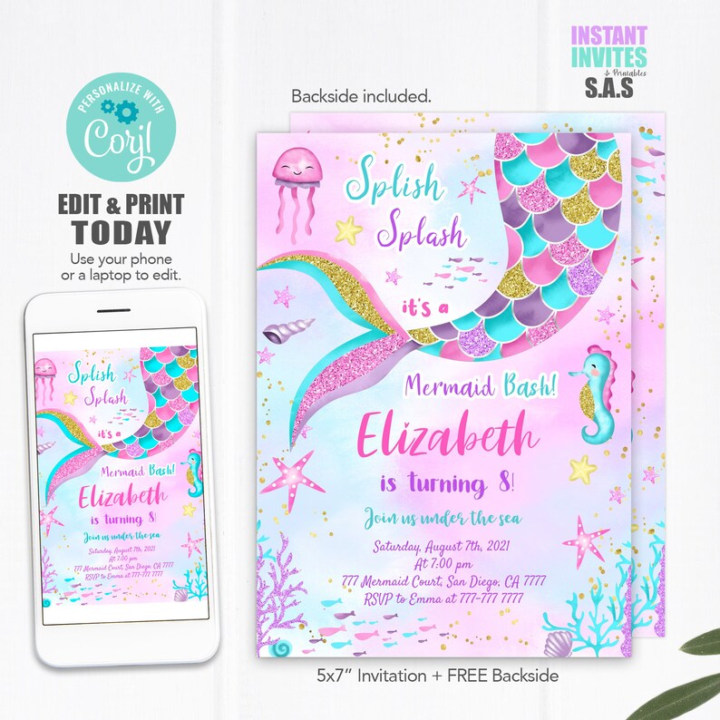 Mermaid Invitation Mermaid Invites Instant Download Mermaid - Etsy