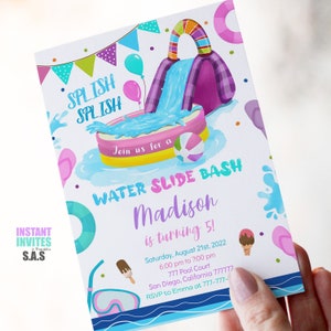 Water Slide Invitation, Waterslide Invites, Instant Download Water ...