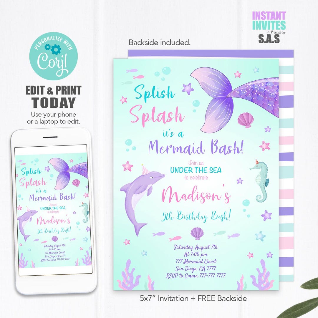 Mermaid Birthday Invitation, Mermaid Invitation, Mermaid Tails Invites ...