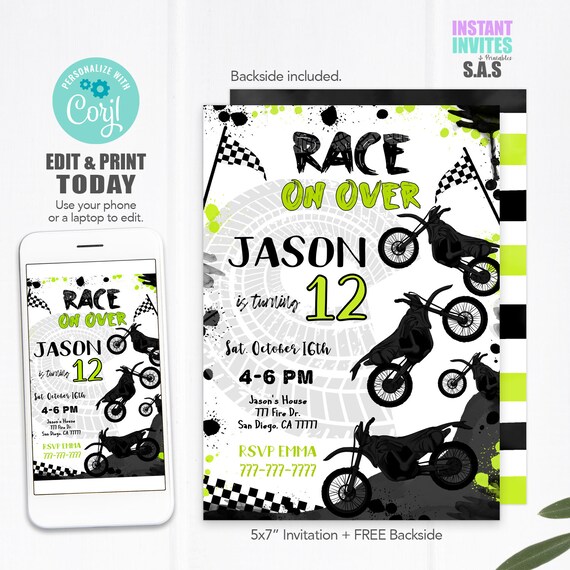 Bike Party Invitation Dirt Bike Invites Instant Download - Etsy