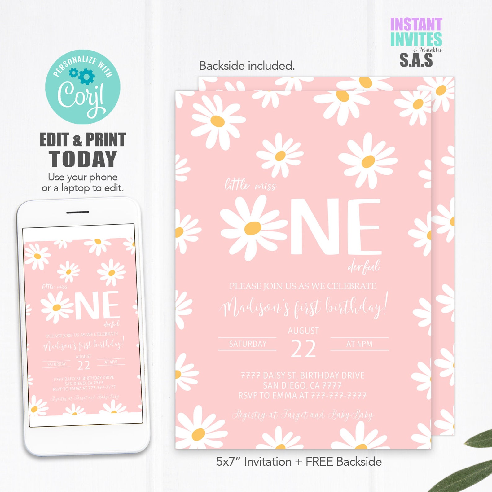 Daisy Invitations Daisy Invite Instant Download Daisy - Etsy