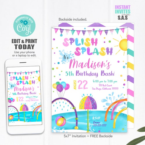 Splash Pad Invitation Splash Pad Party Invite Instant | Etsy