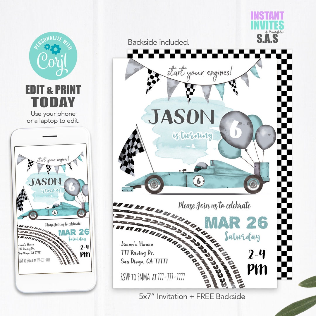 Racing Car Invitation, Race Car Birthday Invitation, Racing Invitation ...
