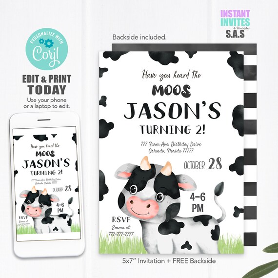Cow Invitation Cow Invites Instant Download Cow Invitations - Etsy