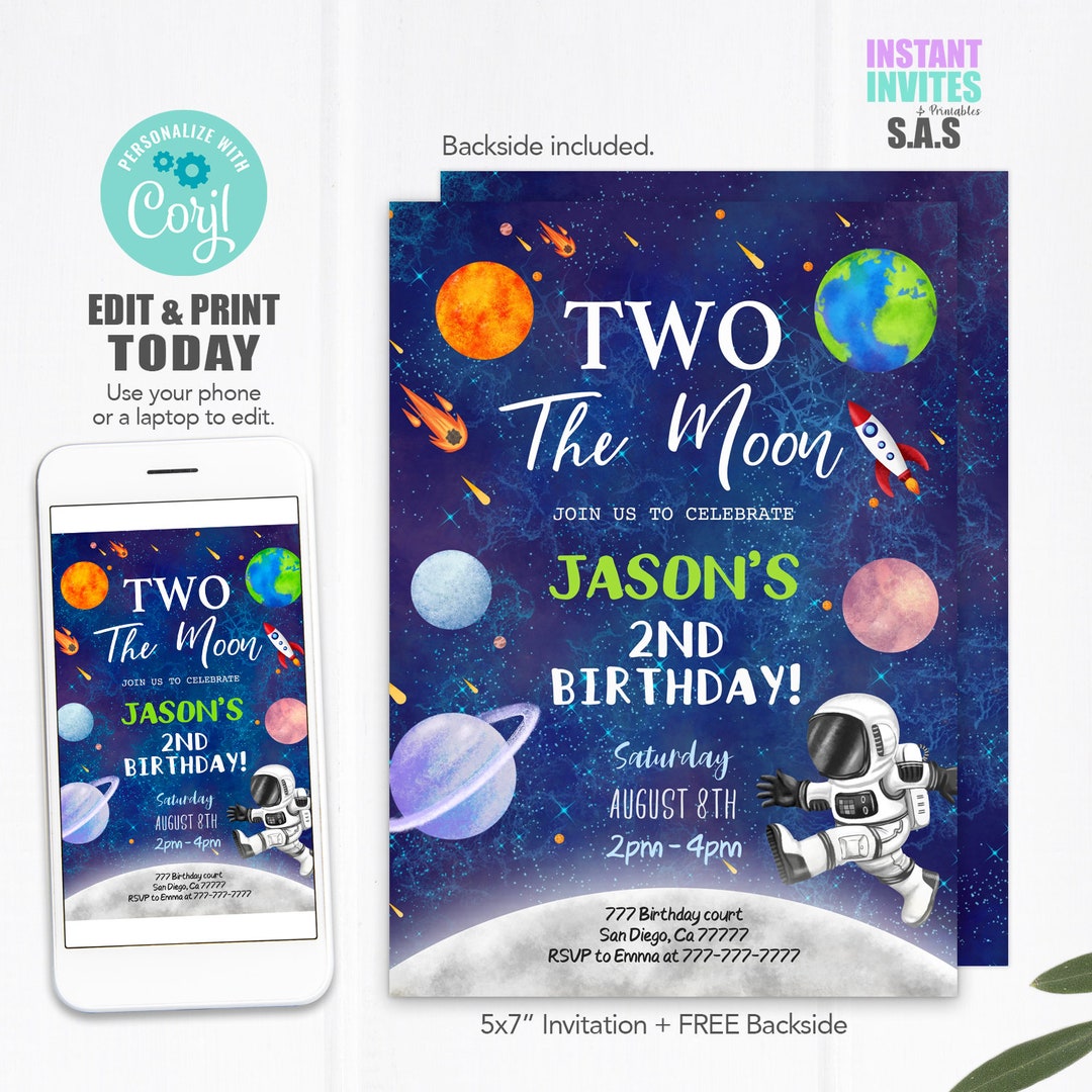 TWO the Moon Invitation, TWO the Moon Invites, Instant Download Outer ...