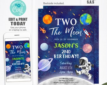 Editable Two the Moon Birthday Party Invitation Invite - Etsy
