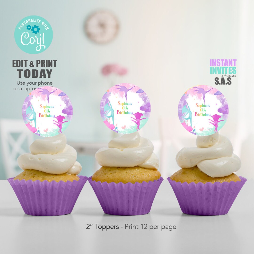Gymnastics Party Toppers, Gymnastics Birthday Cupcake Toppers ...