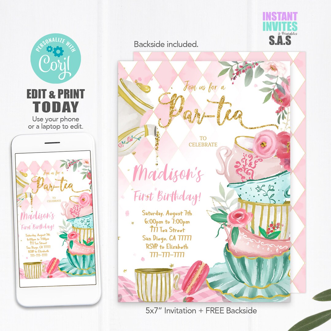 Tea Party Invitation, Tea Party Invite, Instant Download Tea Party ...