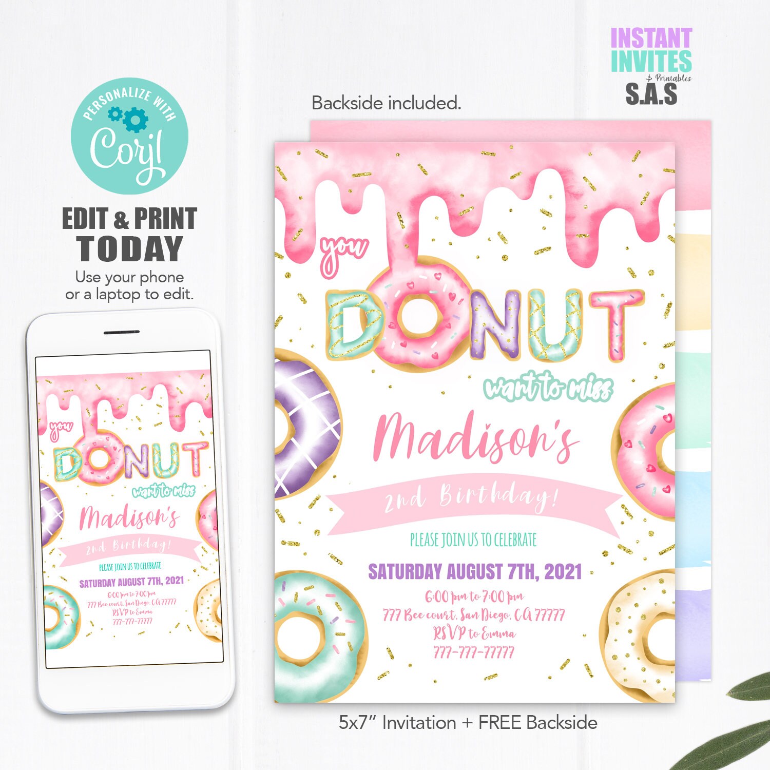 Donut Invitation Donut Invites Instant Download Donut | Etsy
