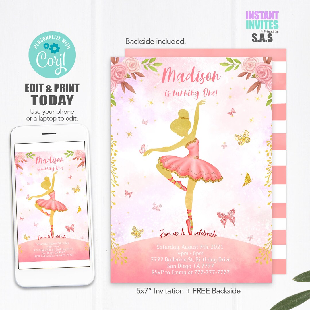 Ballerina Invitation, Ballerina Invites, Instant Download Ballerina ...