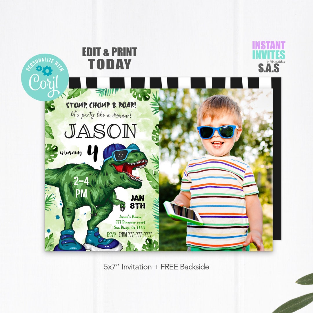 Dinosaur Invitation, Dinosaur Picture Invites, Instant Download ...