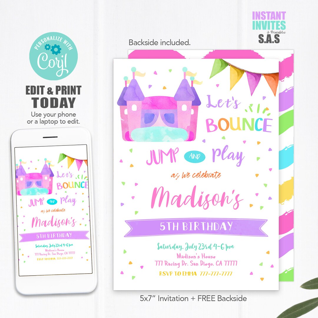 Bounce House Invitation, Let's Bounce Invitation, Instant Download ...