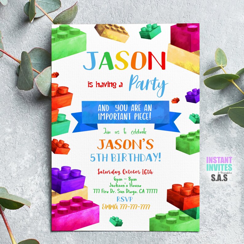 Building Blocks Invitation Blocks Birthday Invites Instant - Etsy